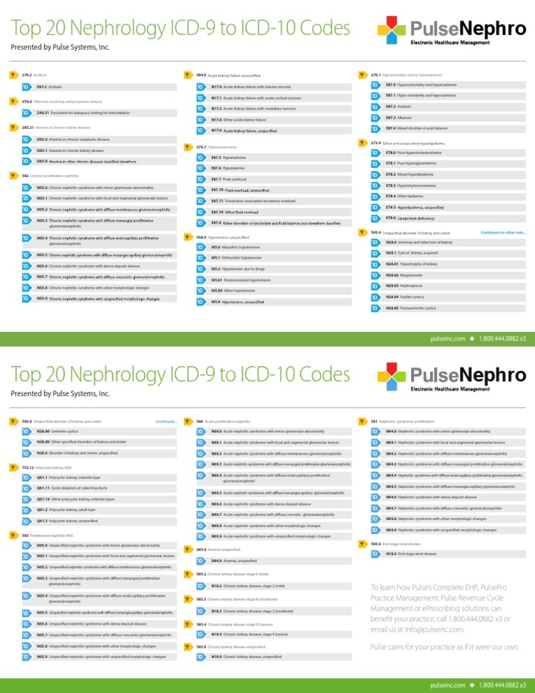 Top 20 Nephrology ICD-9 To ICD-10 Codes: Nephro | Download Free PDF ...