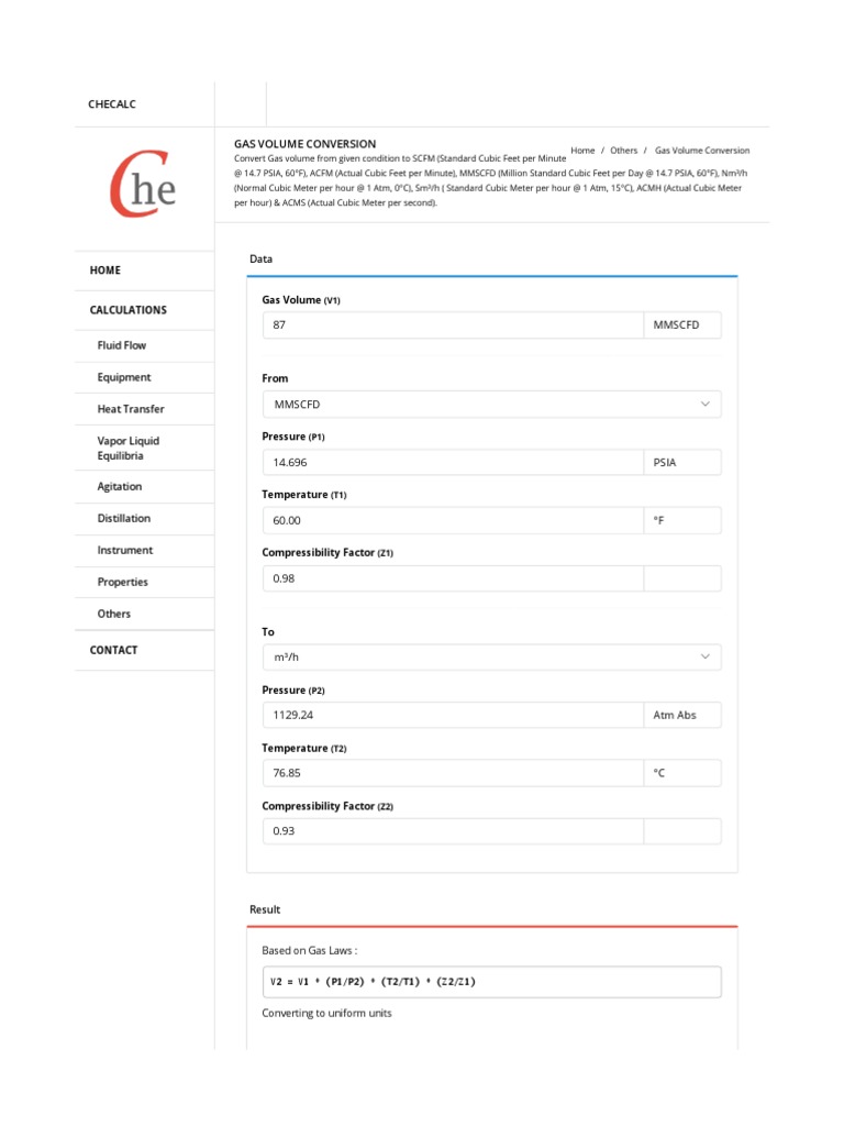 PSV Calculation Sample | Pressure | Physical Chemistry