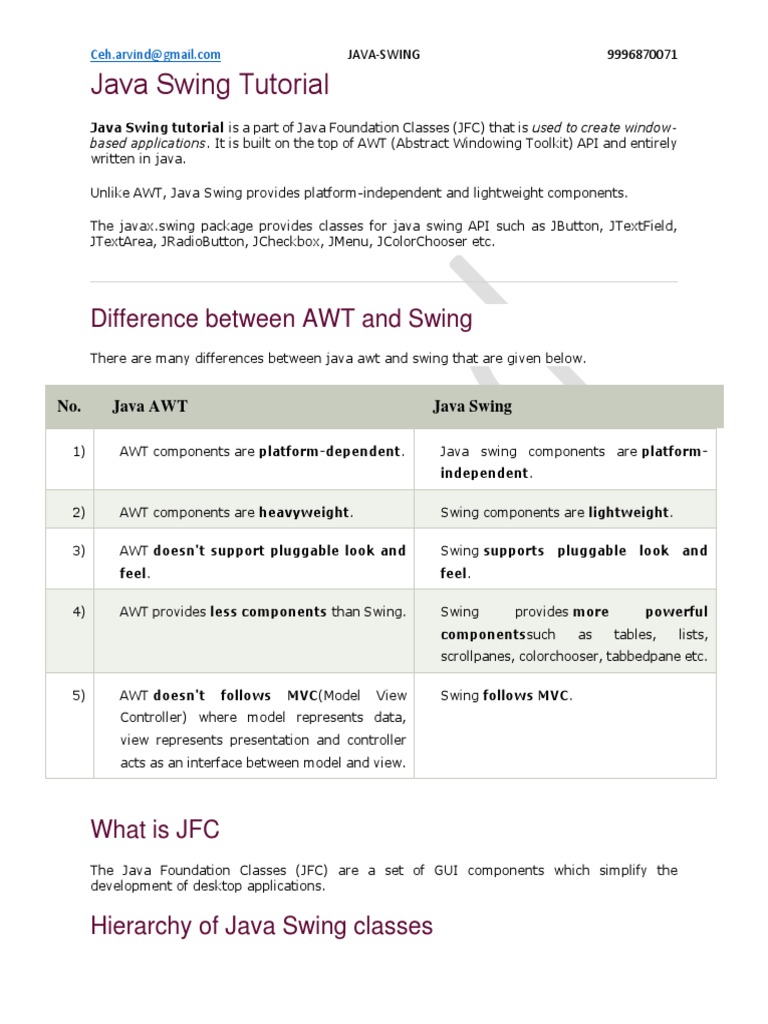 UpJava Swing Tutorial | PDF | Object Oriented Programming | Computing Infrastructure