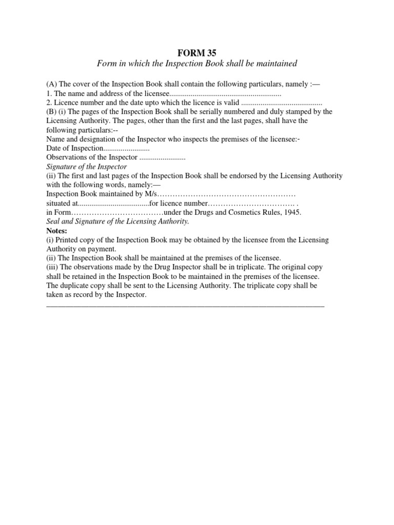 Form 35: Pharmacy Inspection Guidelines | PDF | License | Business
