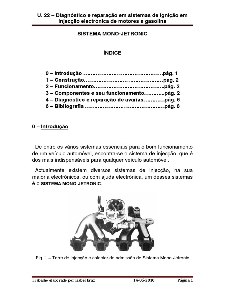 Sistema Mono Jetronic | PDF | Injeção eletrônica | Motores
