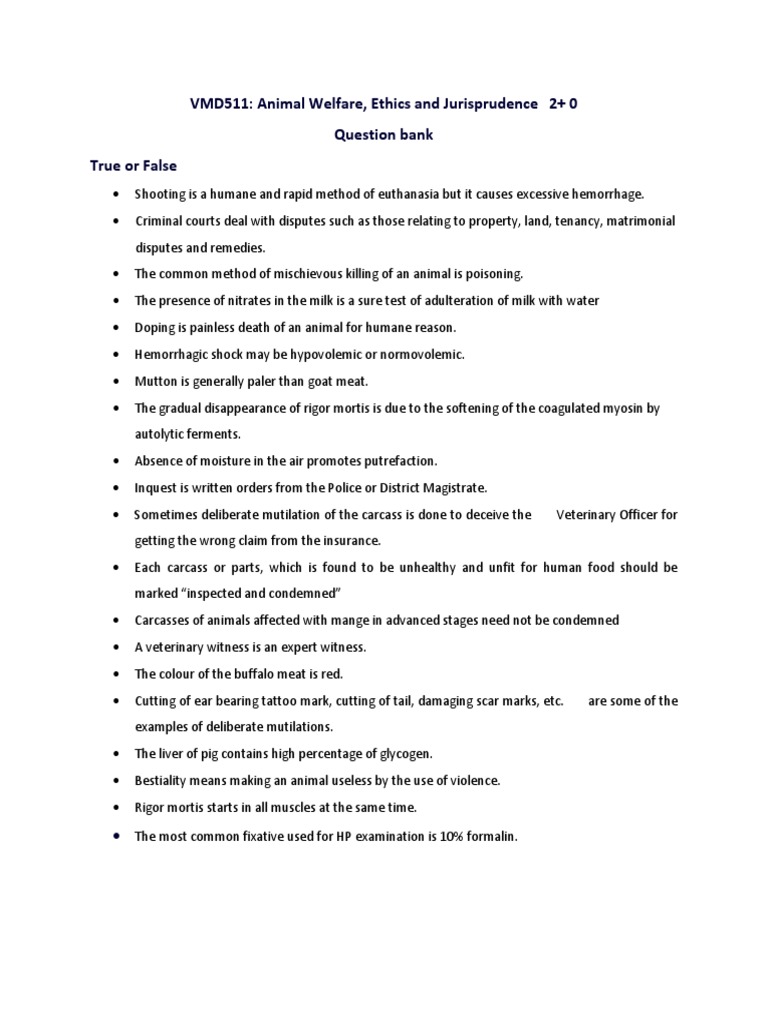 Question Bank | PDF | Animal Welfare | Cruelty To Animals