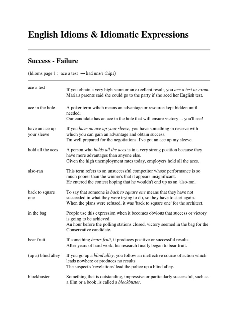English Idioms & Idiomatic Expressions: Success - Failure | PDF | Idiom