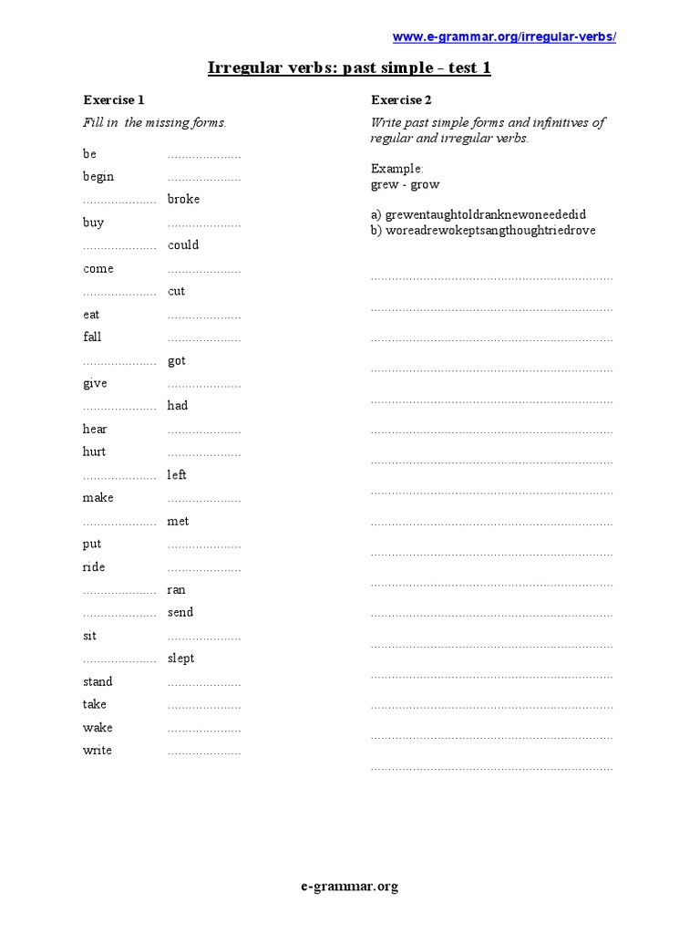 Irregular Verbs Practice Exercises | PDF