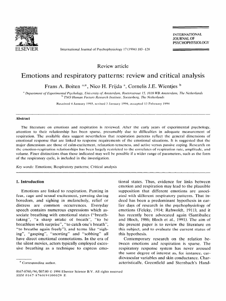 Emotions and Respiratory Patterns | PDF | Respiratory System | Emotions
