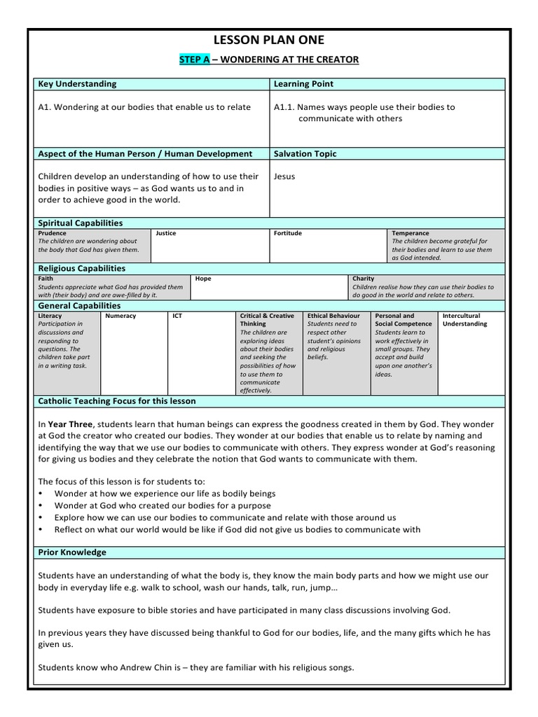 Lesson Plan One: Step A - Wondering at The Creator | Download Free PDF ...