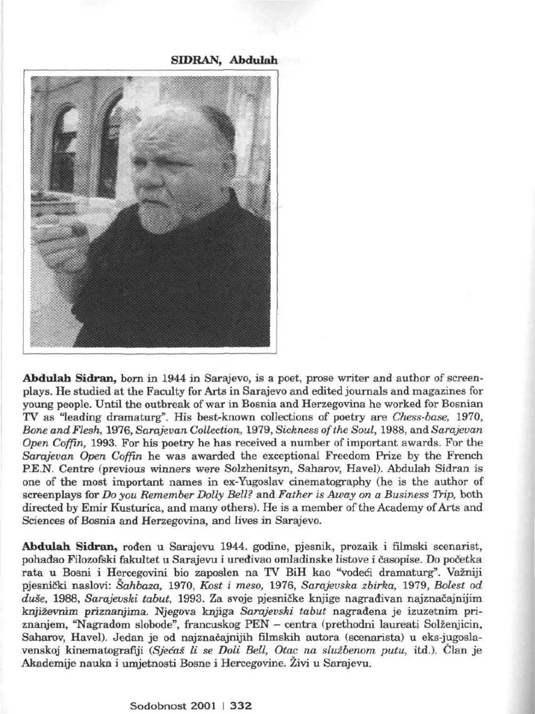 Portrait of a Bosnian Poet: Abdulah Sidran | PDF
