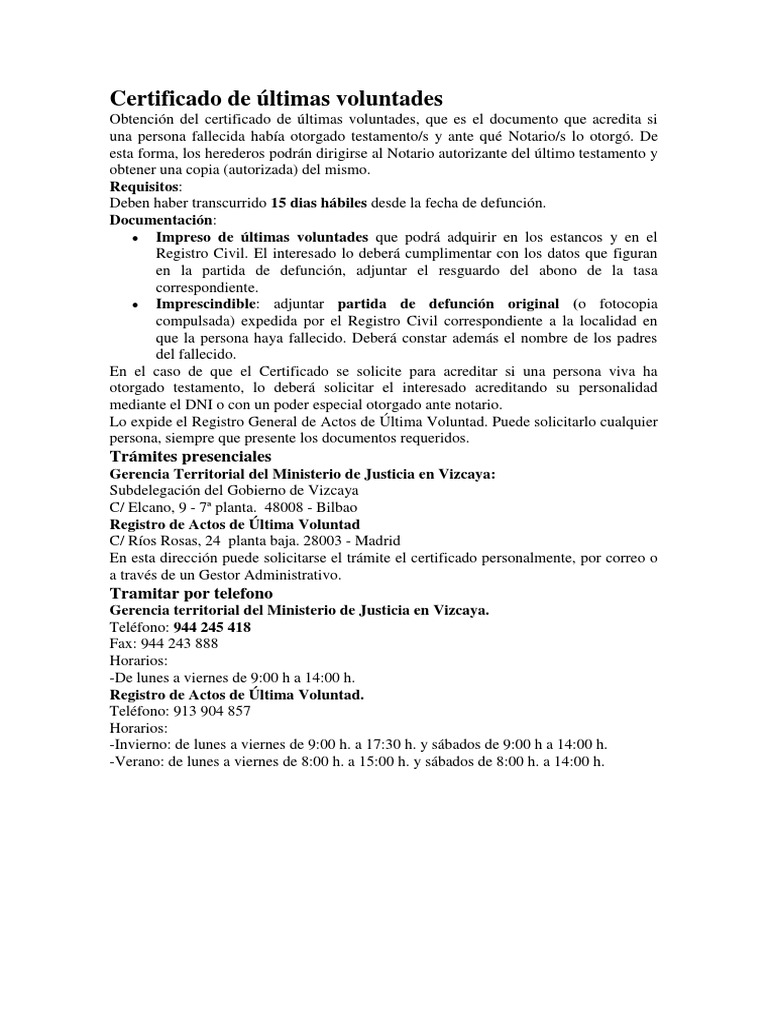 Certificado de Últimas Voluntades PDF | PDF
