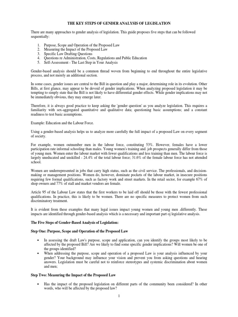 Gender Analysis Steps for Legislation | PDF | Gender Analysis | Gender Role