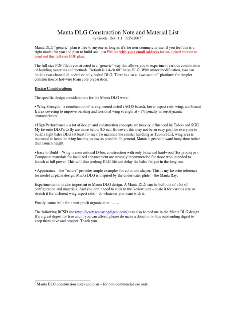 Manta DLG Plan R1.1 - Unlocked PDF | PDF | Spar (Aeronautics) | Empennage