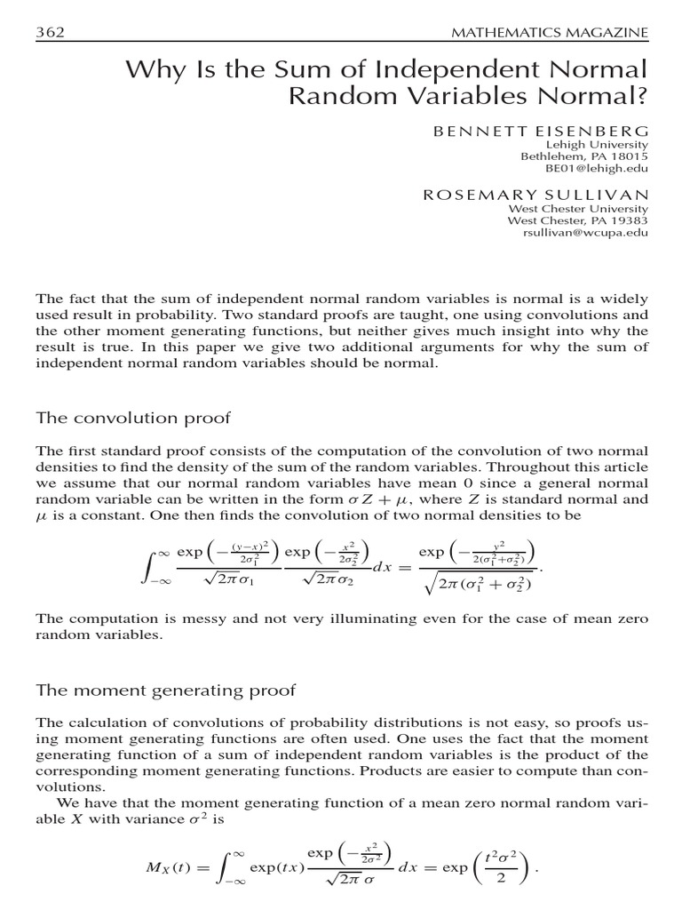 Why Is The Sum of Independent Normal Random Variables Normal? | PDF ...