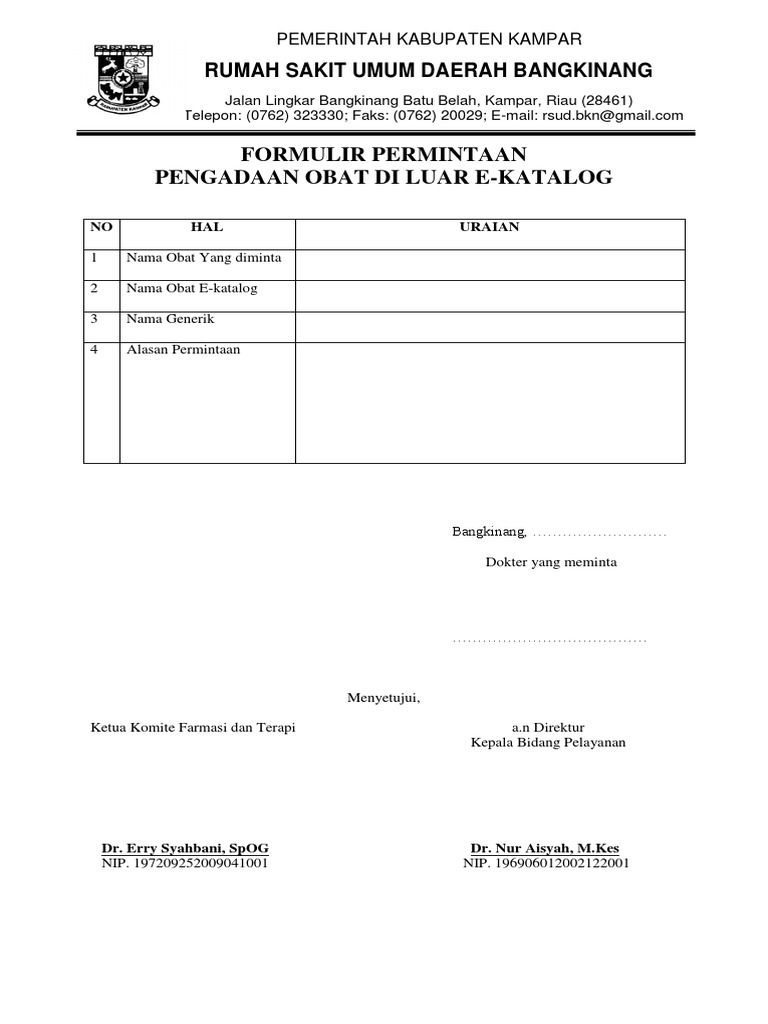 Form Permintaan Obat Diluar E-Katalog | PDF