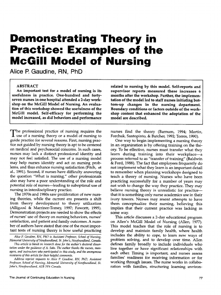 Demonstrating Theory in Practice Examples of The McGill Model of ...