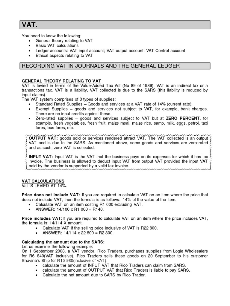Vat Notes | PDF | Debits And Credits | Value Added Tax