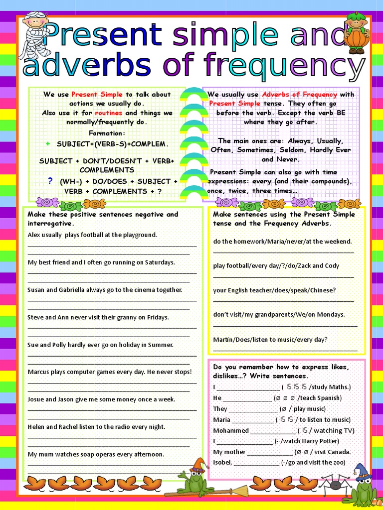 Present Simple and Adverbs of Frequency Colour and Greyscale Version ...