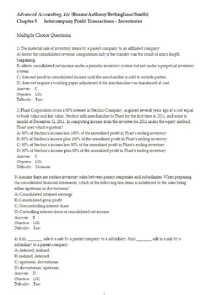 Advanced Chapter 5 Test Bank | PDF