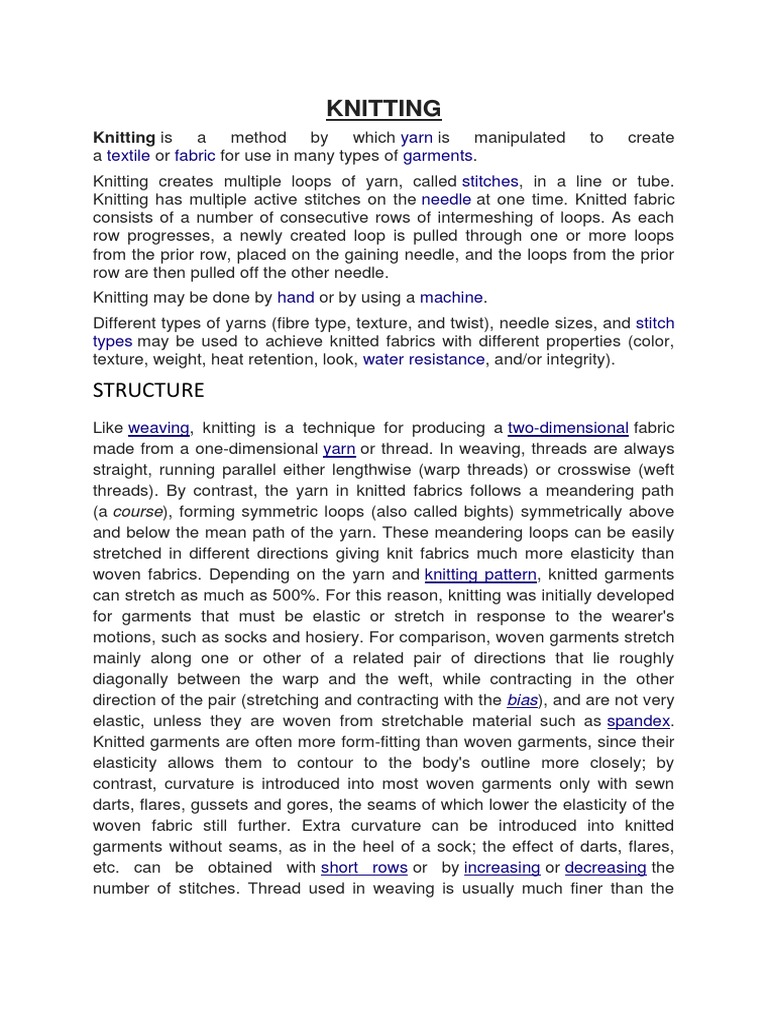 Knitting: Structure | PDF | Knitting | Yarn
