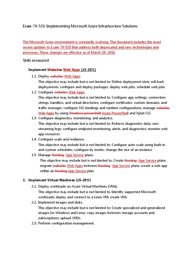 Exam 70-533: Implementing Microsoft Azure Infrastructure Solutions | PDF