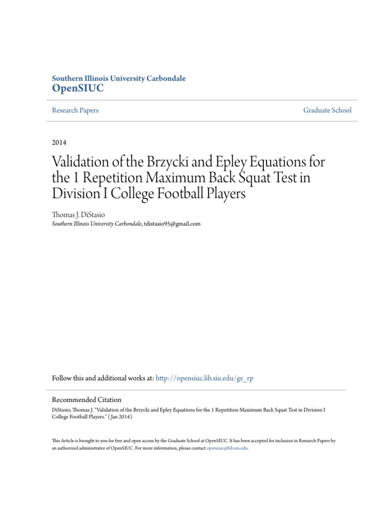 Validation of The Brzycki and Epley Equations For The 1 Repetitio ...