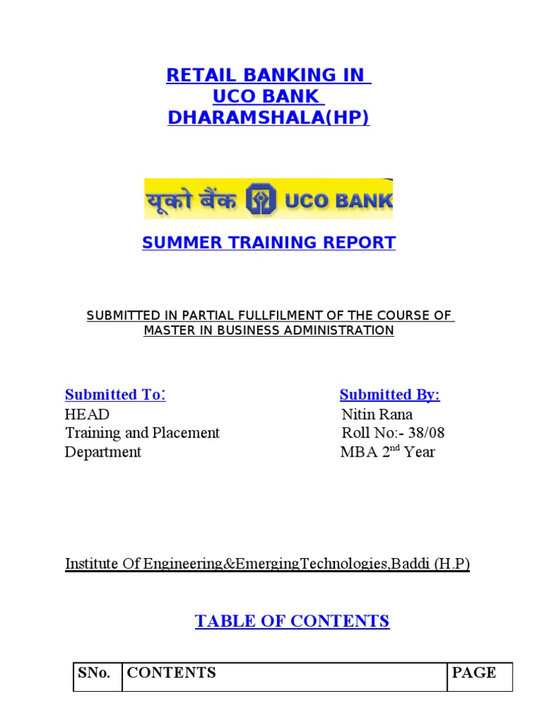 UCO Bank Retail Banking Report | PDF | Online Banking | Banks & Banking