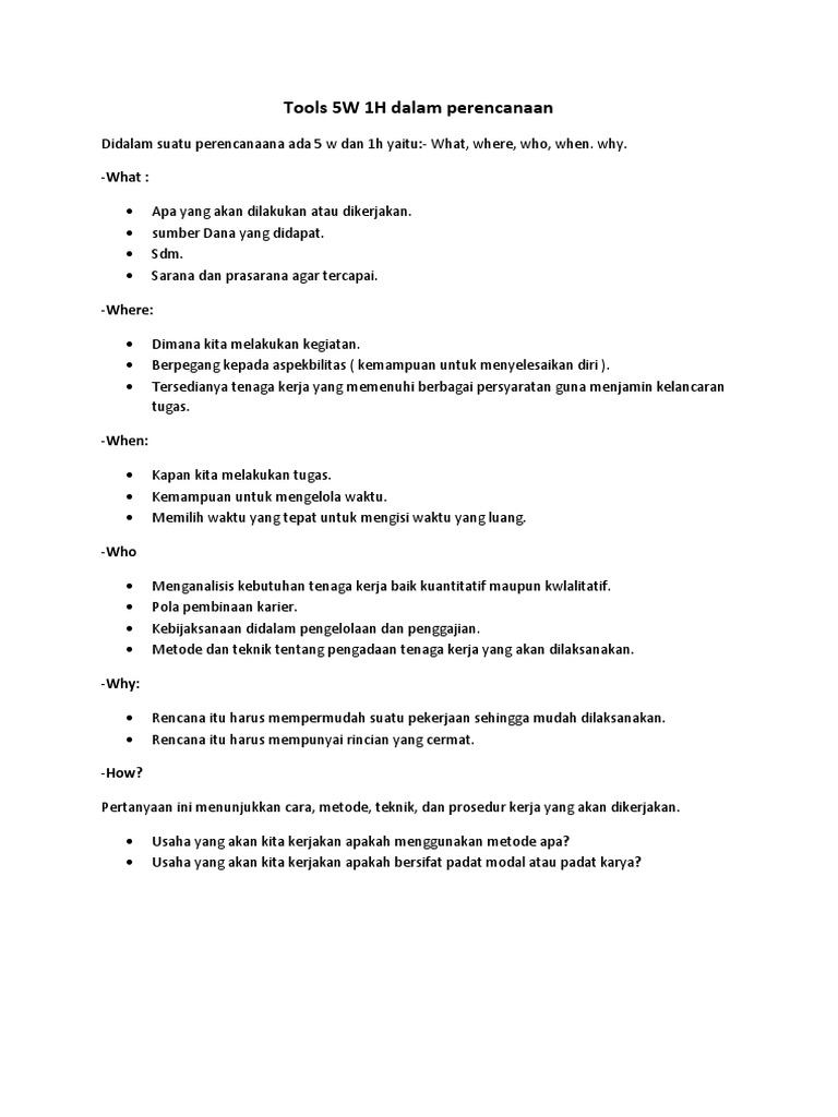 Tools 5W 1H Dalam Perencanaan | PDF