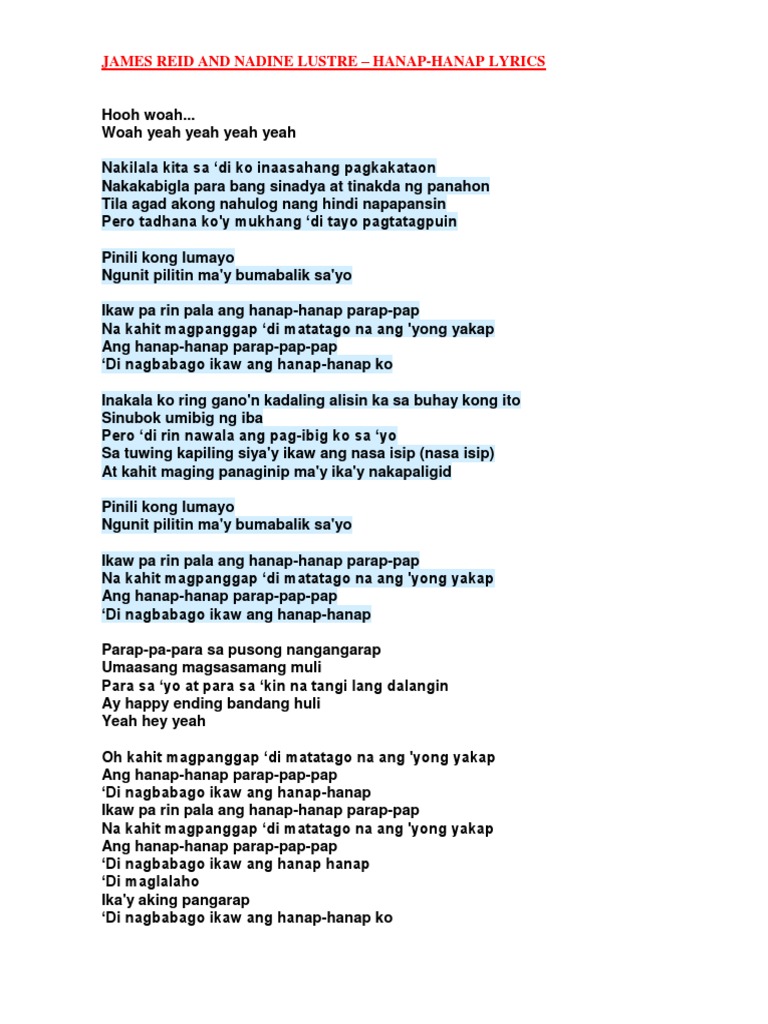 James Reid and Nadine Lustre - Hanap-Hanap Lyrics