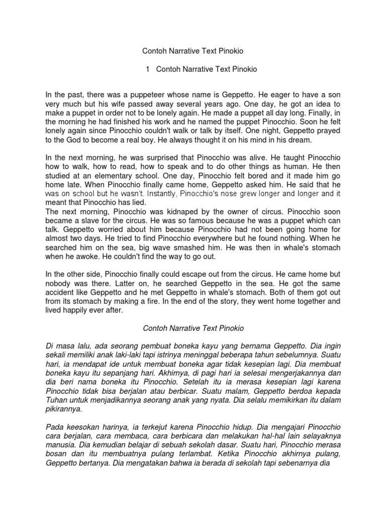 Contoh Narrative Text Pinokio | PDF