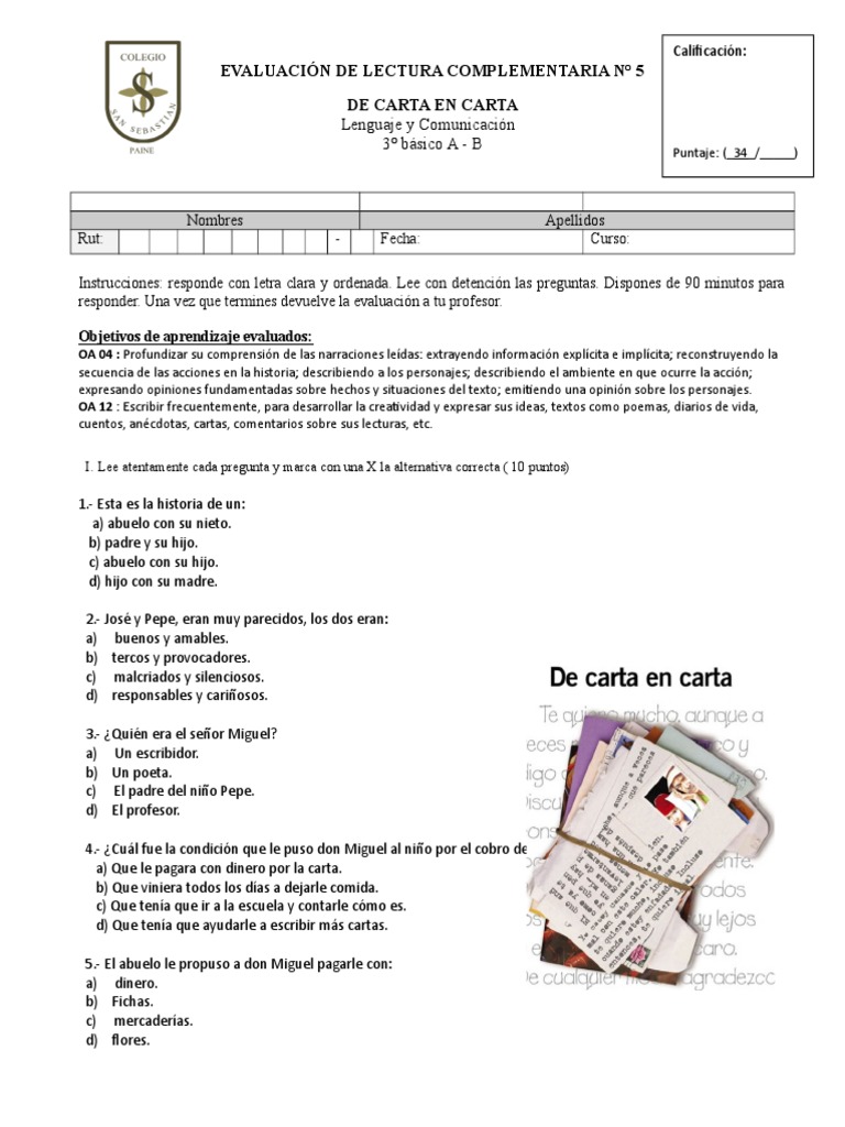 Prueba de Carta en Carta | PDF | Enseñando y aprendiendo