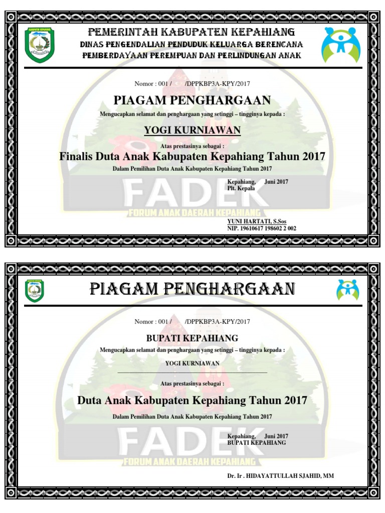 Piagam Duta Anak 2017 | PDF