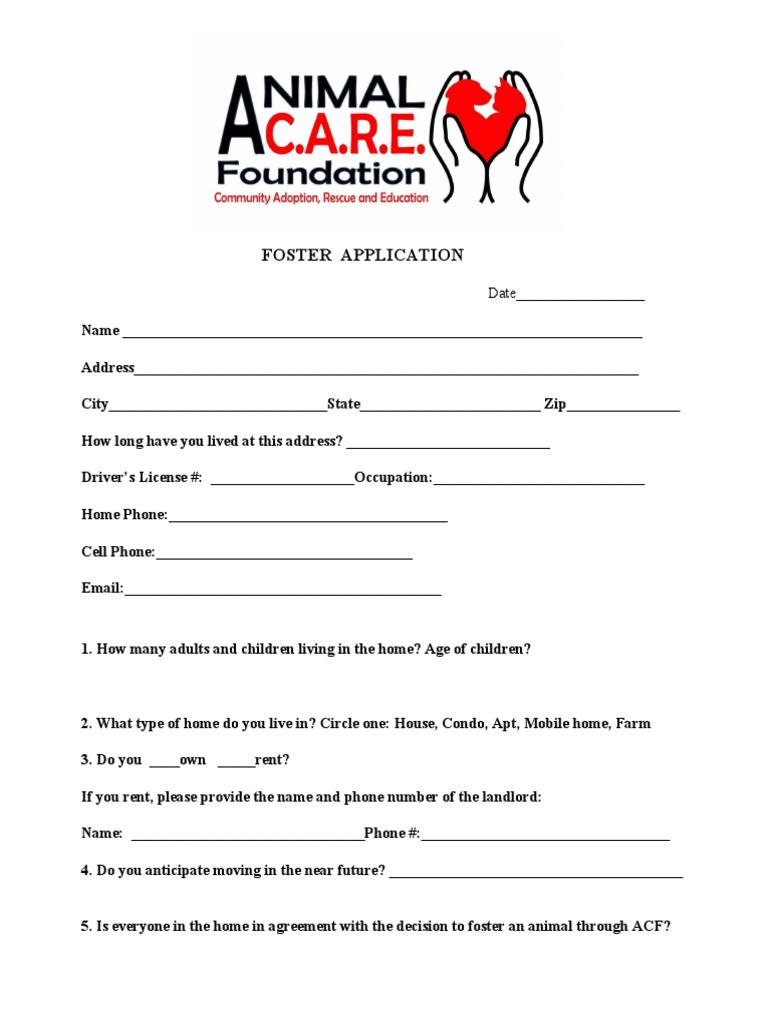 ACF-Foster Application Guidelines | PDF | Leash | Pet