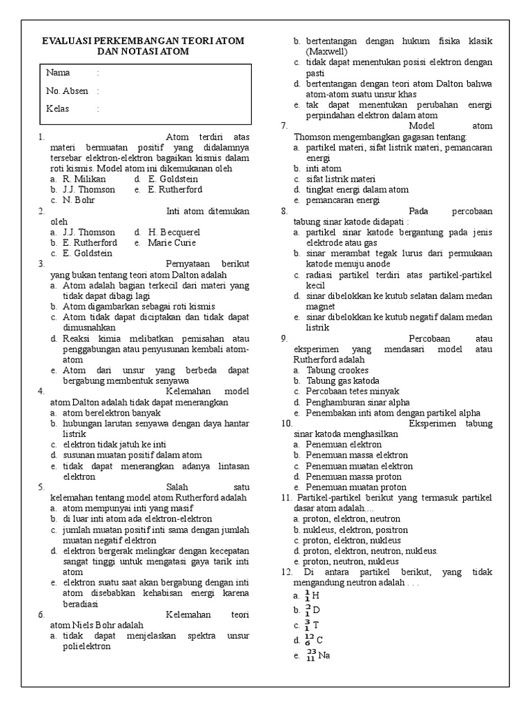 Soal Teori Atom Dan Notasi Atom | PDF