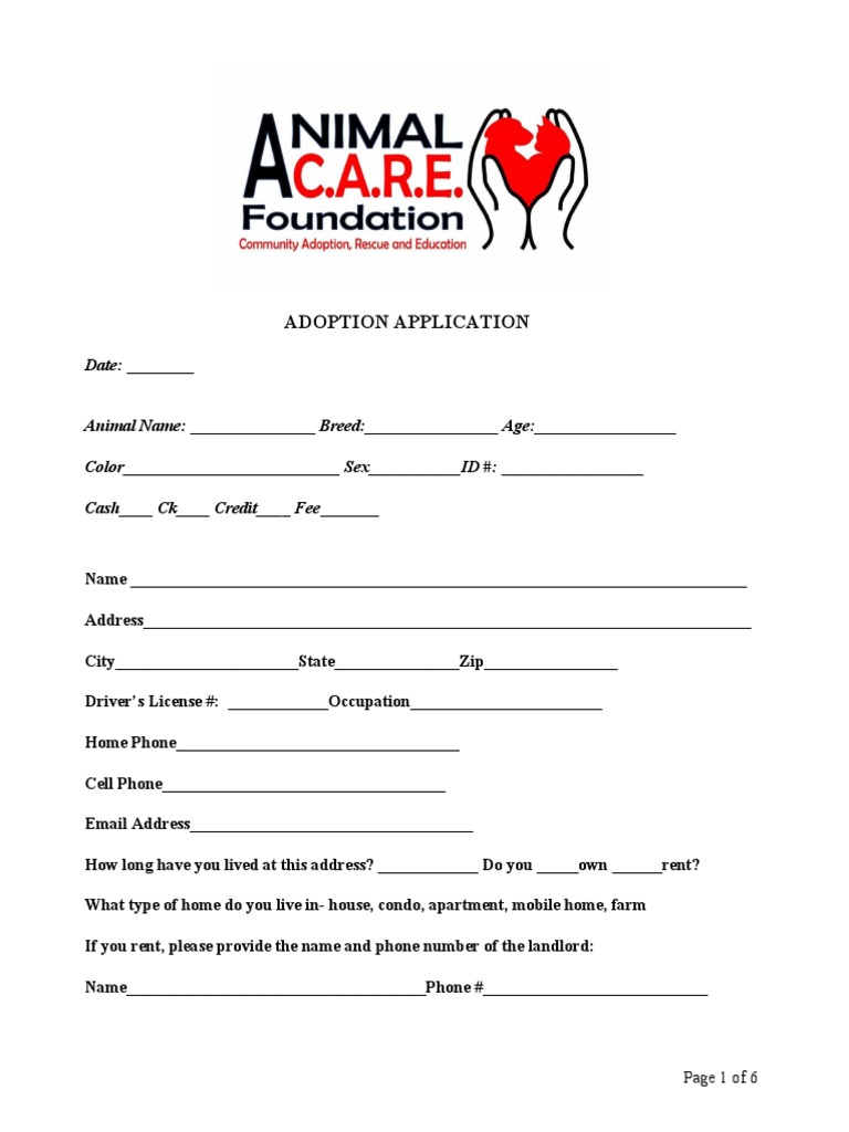 ACF-Dog - Cat Adoption Application | PDF | Cats | Neutering