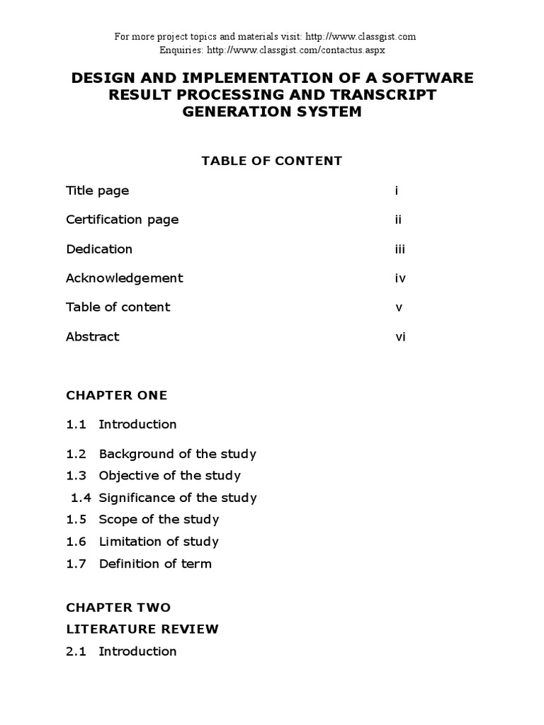 Design And Implementation Of A Software Result Processing And Transcript Generation System Pdf