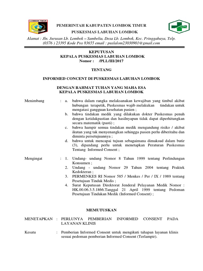 Panduan Informed Consent Puskesmas Lombok | PDF | Pengembangan Diri | Kesehatan Holistik