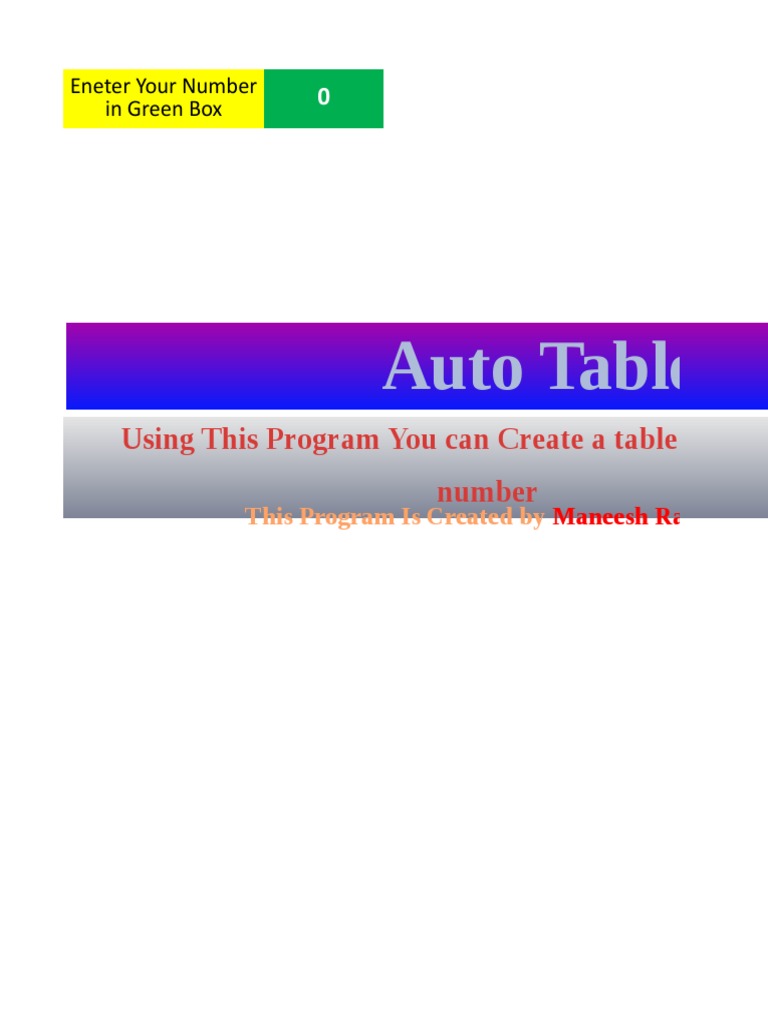 Auto Table Up To Unlimited Number | PDF