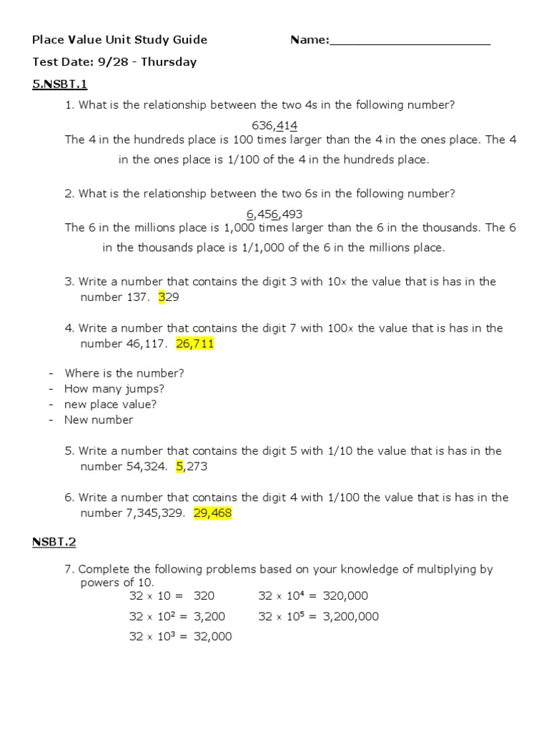Place Value & Powers of 10 Guide | PDF | Mathematical Notation ...
