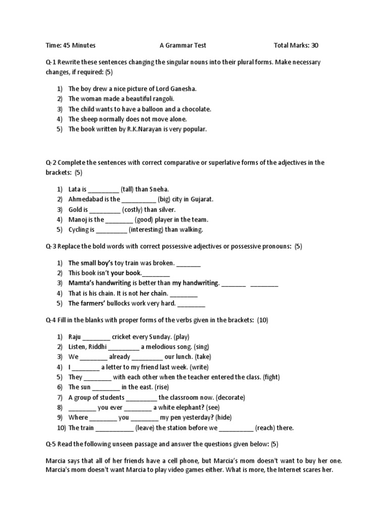 Grammar Paper | Download Free PDF | Adjective | Grammatical Number