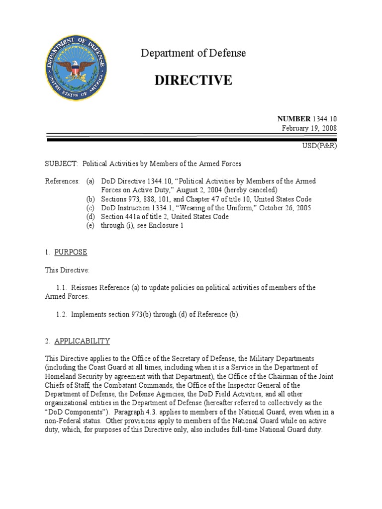 DOD Directive On Political Speech For Active Duty Service Members | PDF ...