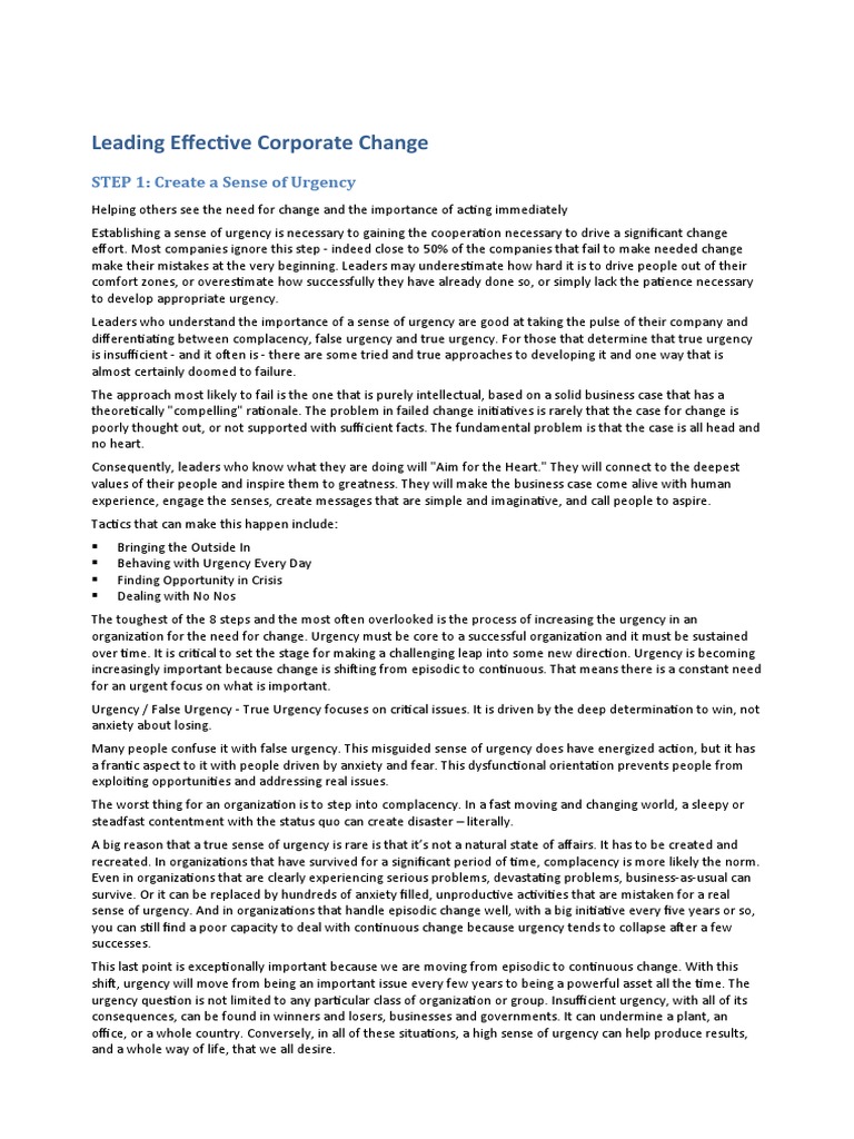 8 Steps To Generating Change | PDF | Organizational Culture | Leadership