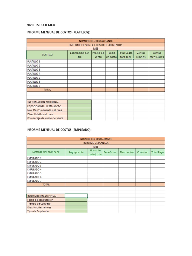Informe Mensual de Costos