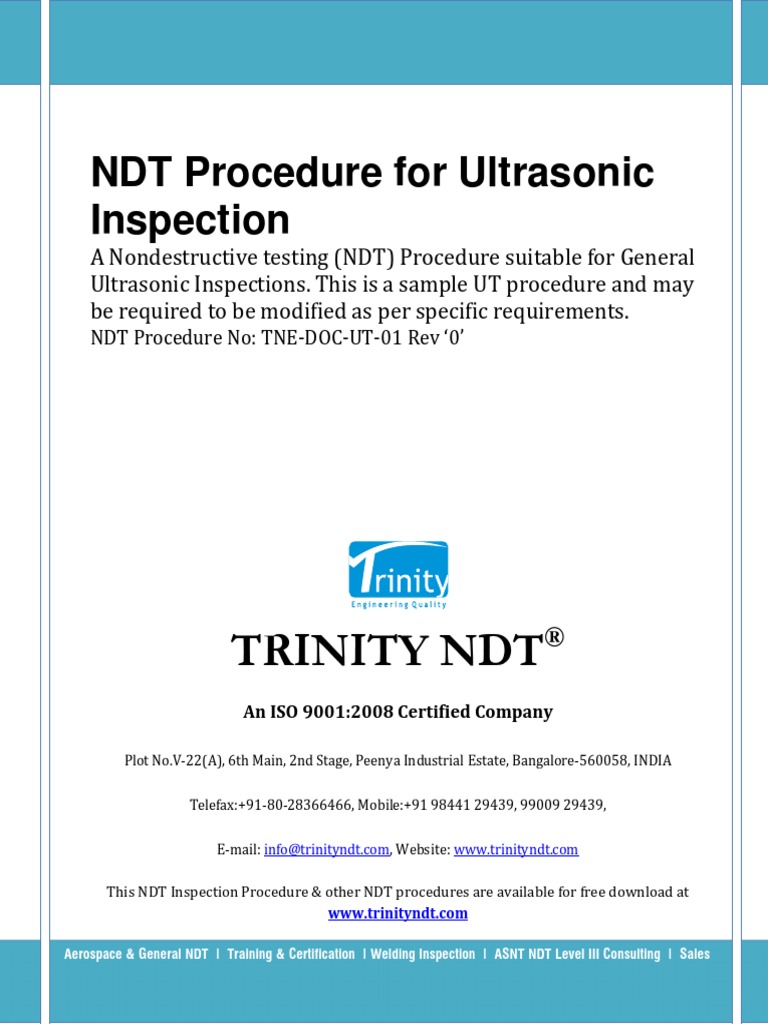 Ultrasonic Test Inspection Free NDT Sample Procedure PDF | PDF ...