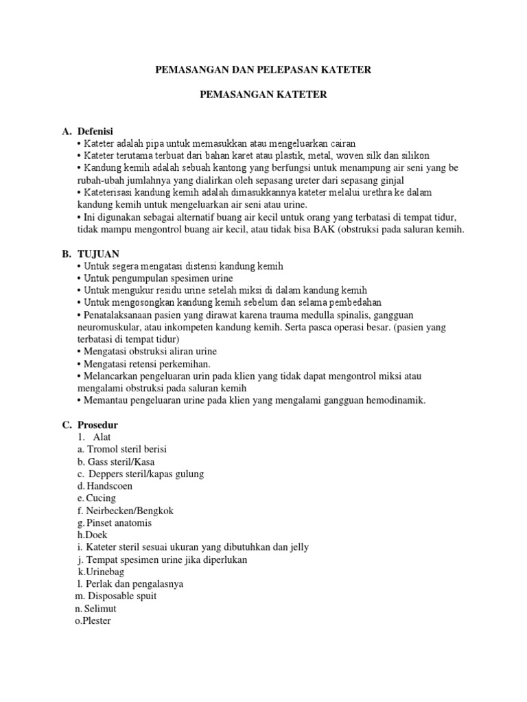 Prosedur Pemasangan Dan Pelepasan Kateter | PDF