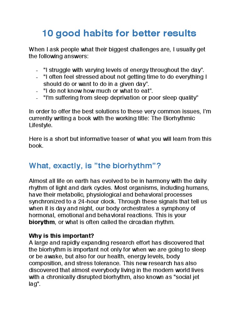 Borge Fagerli - 10 Good Habits For Better Results | PDF | Sleep | Eating