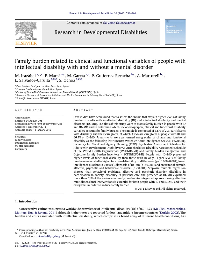 Research in Developmental Disabilities | PDF | Intellectual Disability ...