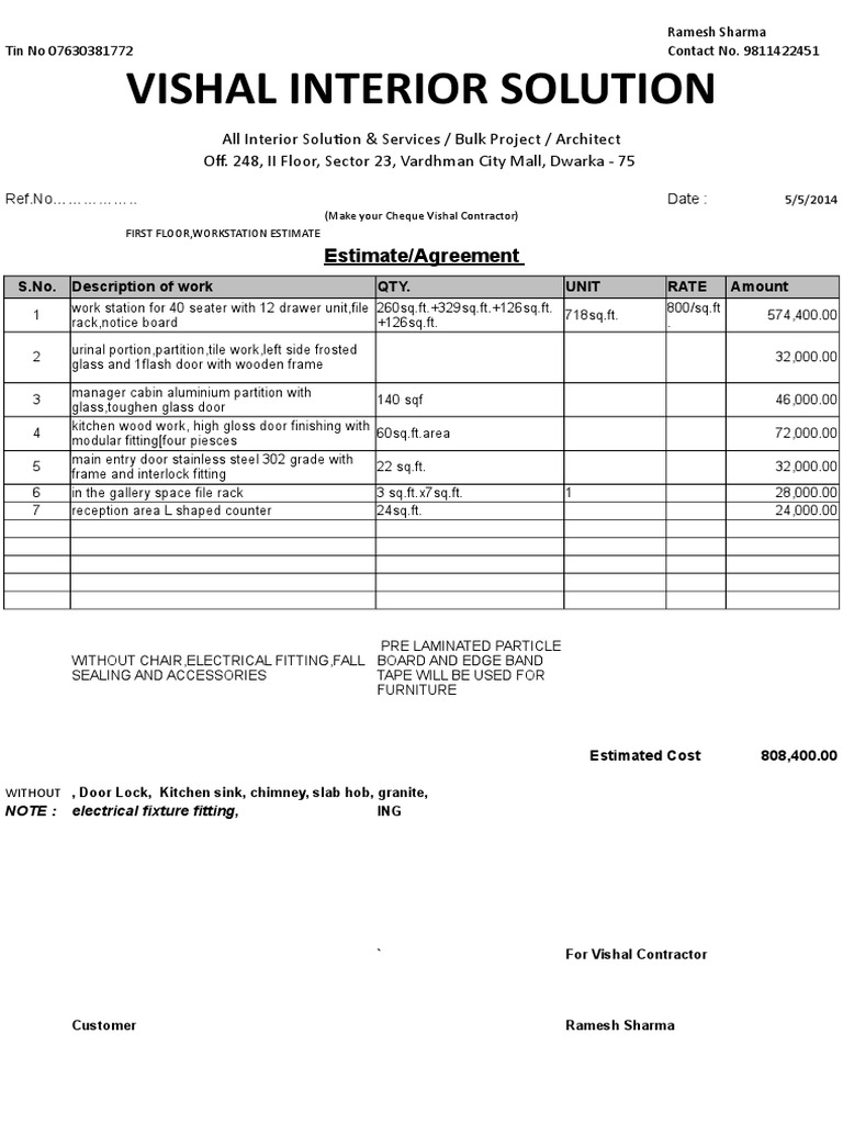 Vishal Contractor-Civil Work Quotation A102 - Revised Estimate | PDF | Kitchen | Architectural ...