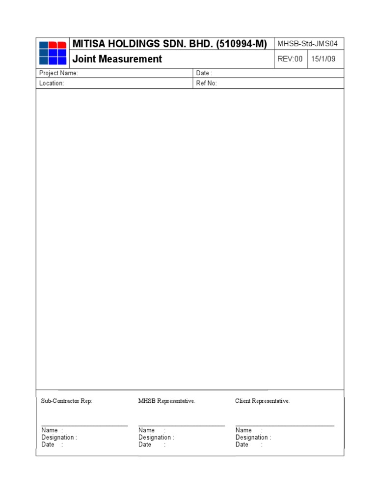 Joint Measurement Sheet Format | PDF