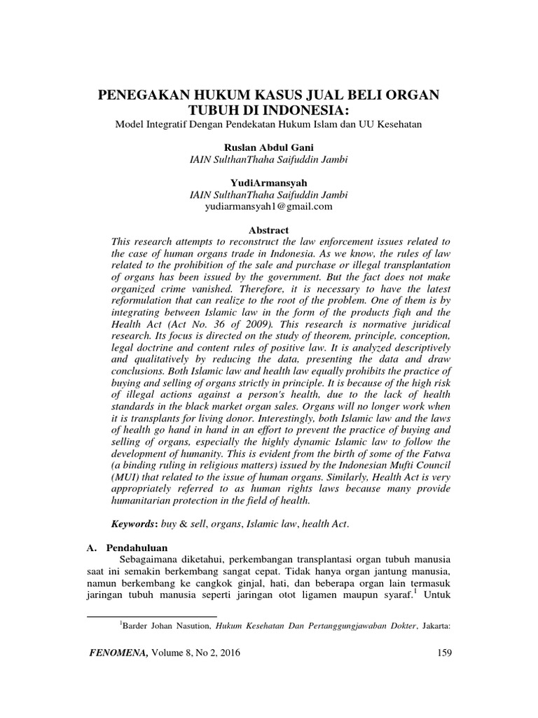Penegakan Hukum Kasus Jual Beli Organ Tubuh Di Indonesia:: Ruslan Abdul Gani | PDF