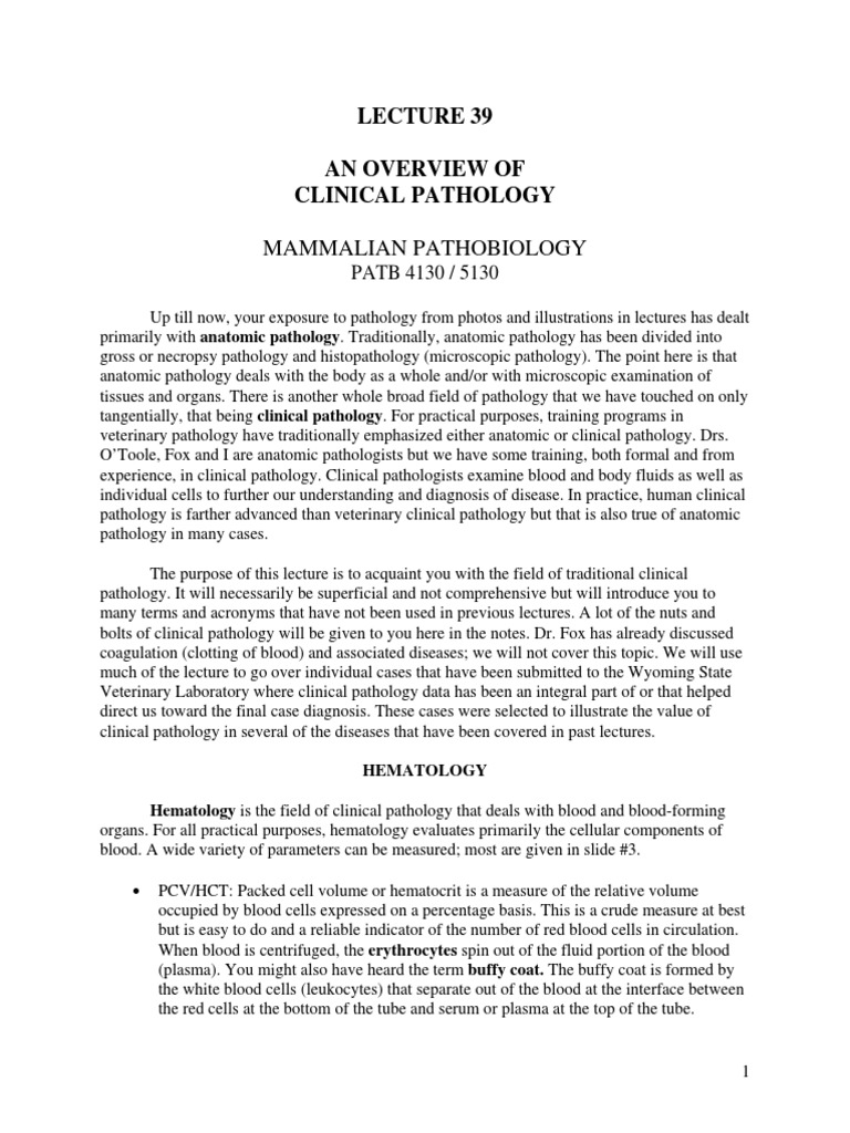 An Overview Of Clinical Pathology Pdf Cytopathology Pathology