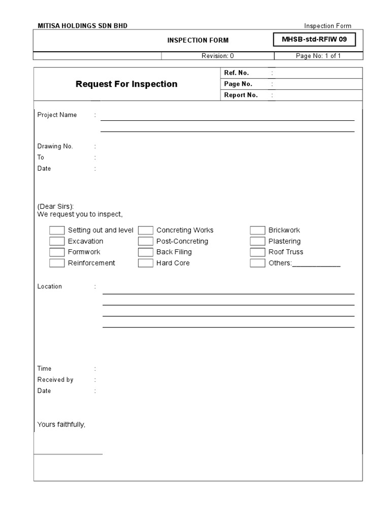 MHSB-Std-09 Request For Inspection | PDF