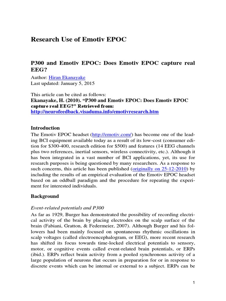 P300 And Emotiv Pdf Pdf Event Related Potential